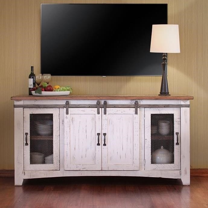 International Furniture Direct Pueblo 1306248 70 TV Stand with Mesh Panel Doors Dunk Bright Furniture TV Stands